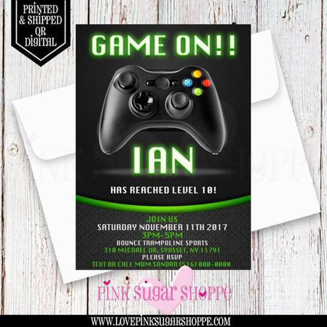Game on Invitation Custom Invitation Game on Invite Gamer Party Video ...
