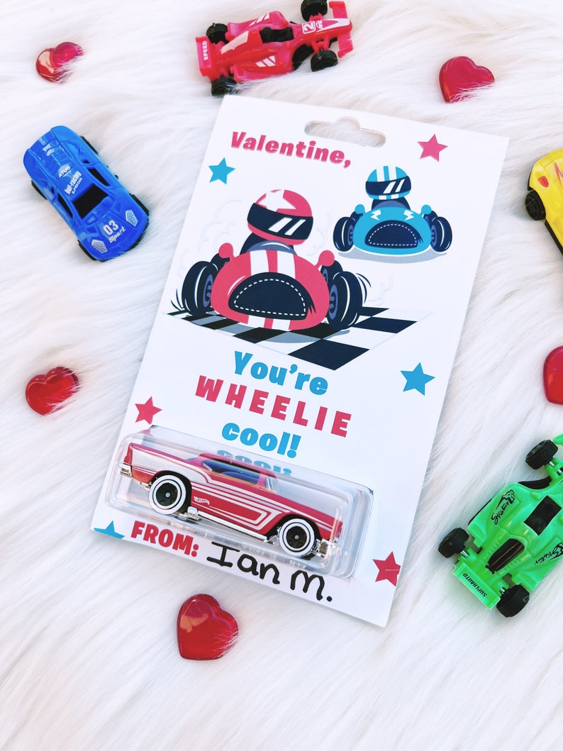 Race Car Valentines Day Card Kids Valentine Wheelie | Etsy