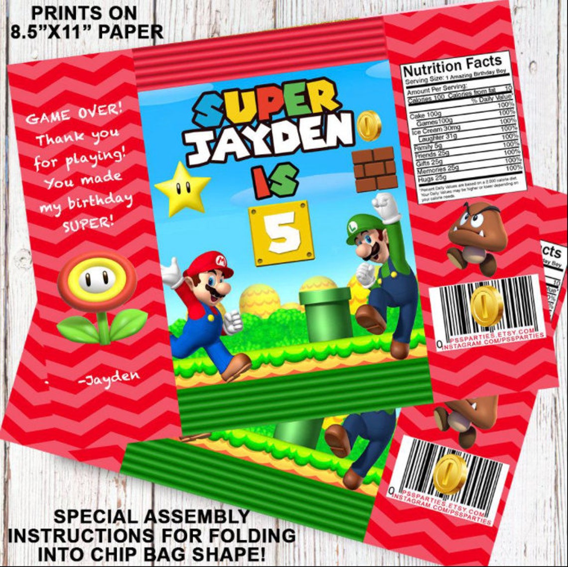 Super Mario Chip Bags Chip Bags Super Mario Party | Etsy