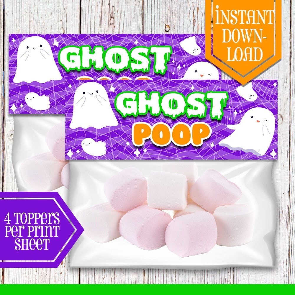 Ghost Poop Treat Bag Topper - Halloween Party Bags - Printable Topper ...