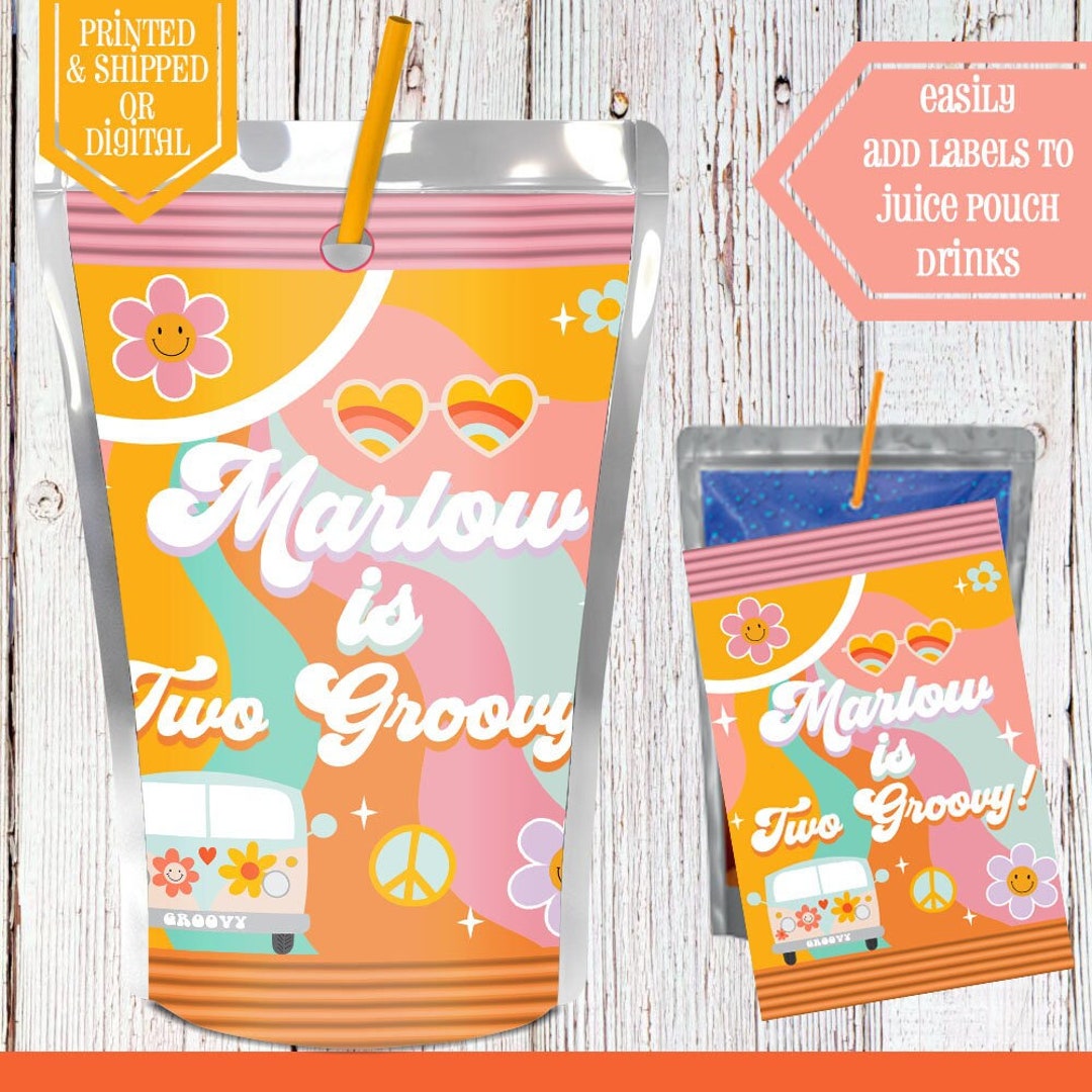 Two Groovy Juice Pouch Label - Juice Label - Two Groovy Party - Two ...