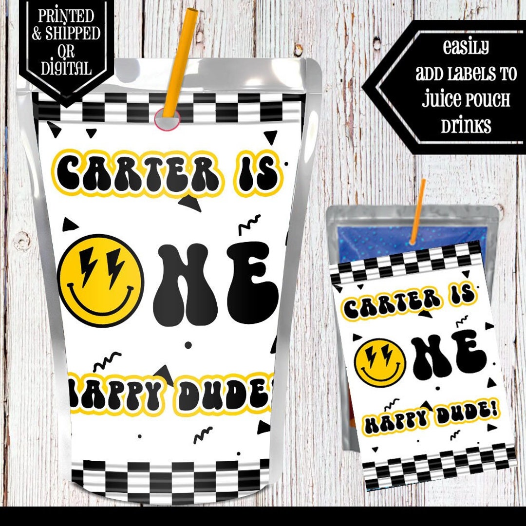 One Happy Dude Juice Pouch Label - Juice Label - One Happy Dude Party ...