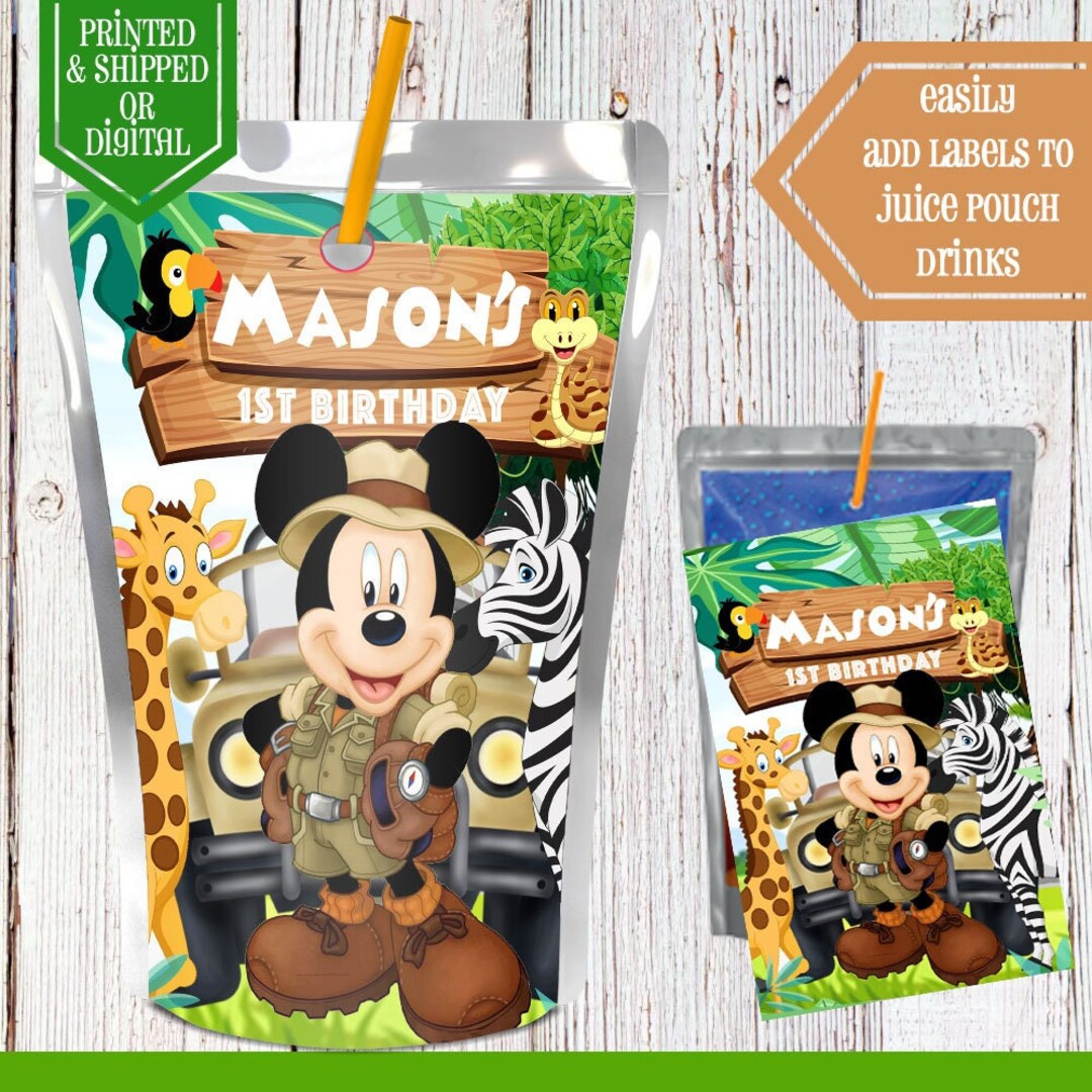 Mickey Mouse Safari Juice Pouch Labels - Juice Labels - Mickey Mouse ...