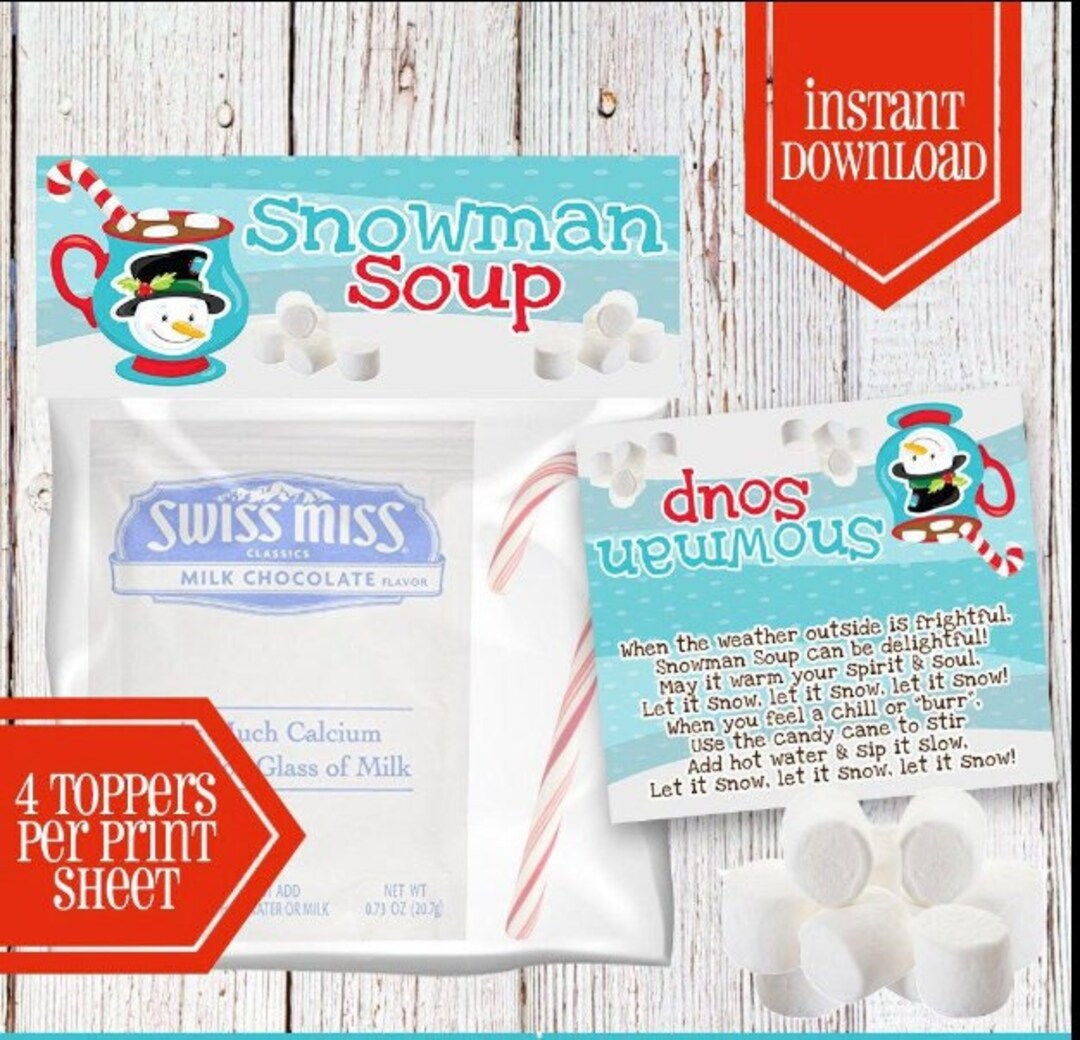 SNOWMAN SOUP Bag Topper - Christmas Favors - Printable Bag Toppers ...