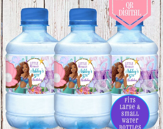 The Little Mermaid Birthday Sports Drink Labels, Live Action Mermaid ...