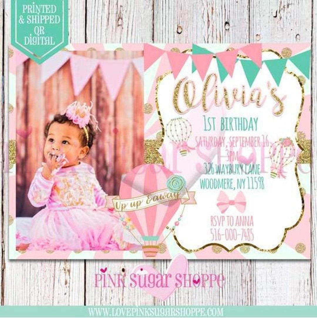 Hot Air Balloon Birthday Invitation - Hot Air Balloon Invitation - up ...