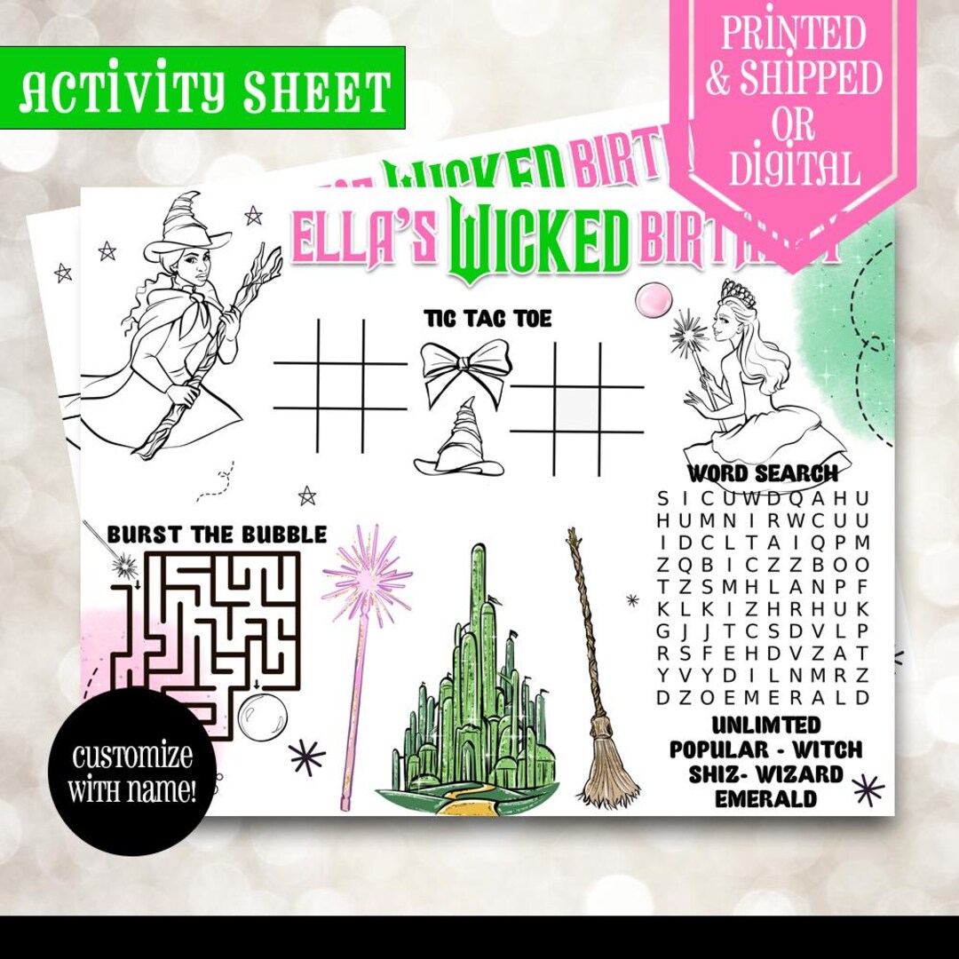Wicked Activity Sheet - Wicked Party - Wicked Birthday - Wicked Favors ...