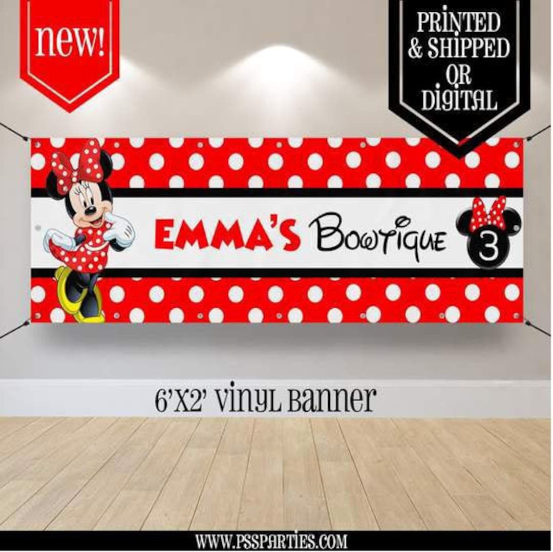 Red Minnie Mouse Birthday Banner - Birthday Banner - Minnie Mouse Party ...