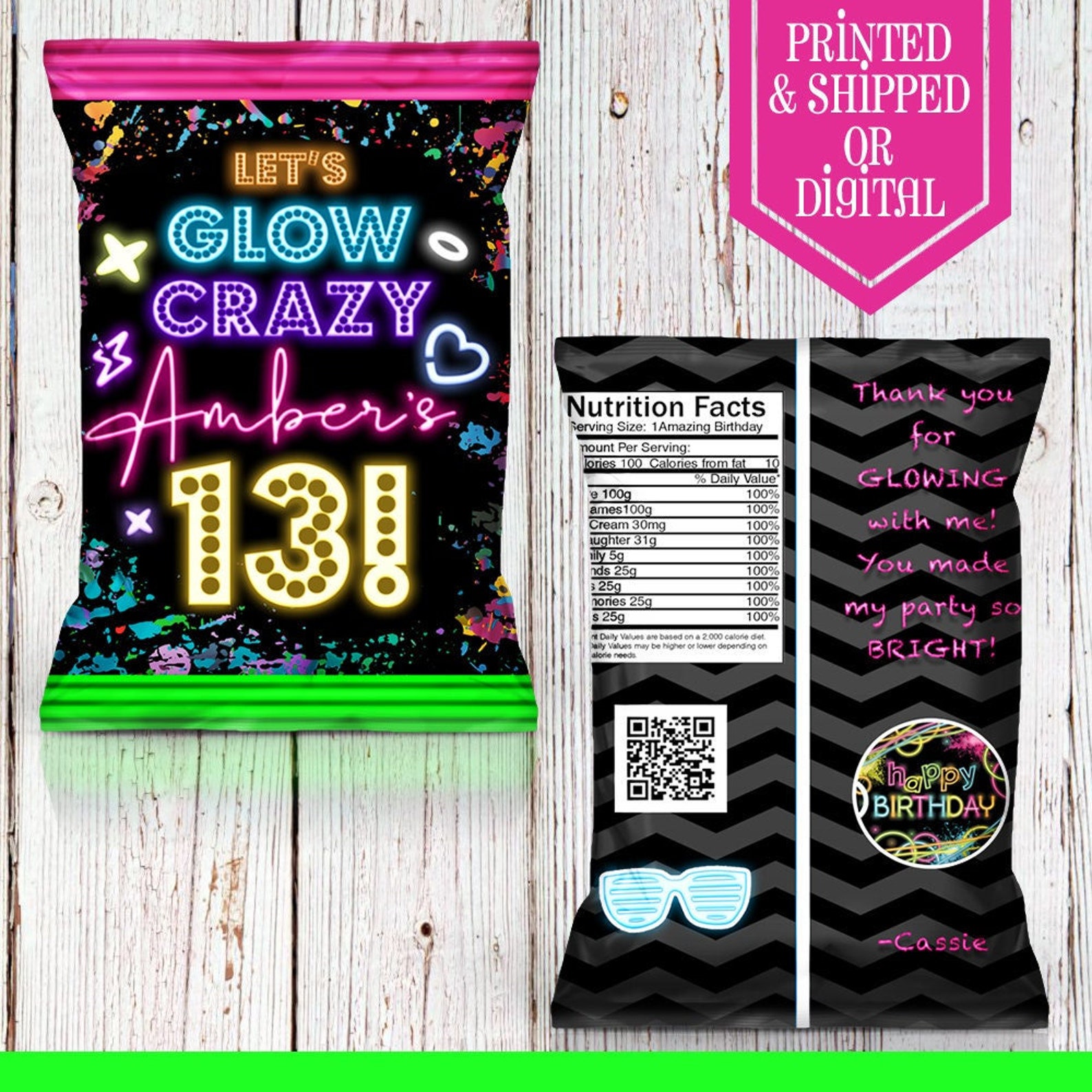 Lets Glow Crazy Chip Bags - Custom Chip Bag - Glow Crazy - Glow Party ...