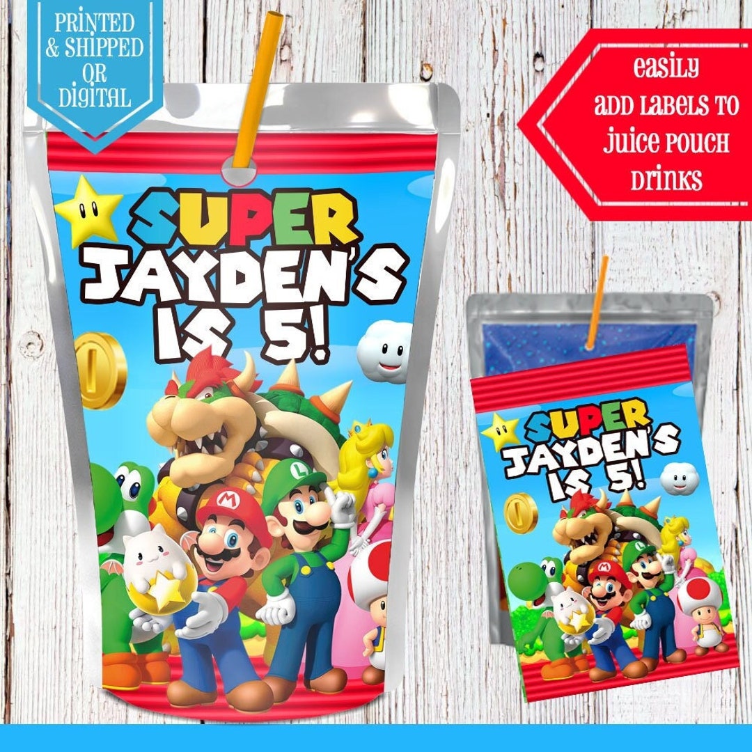 Mario & Friends Juice Pouch Labels - Juice Label - Super Mario Party ...