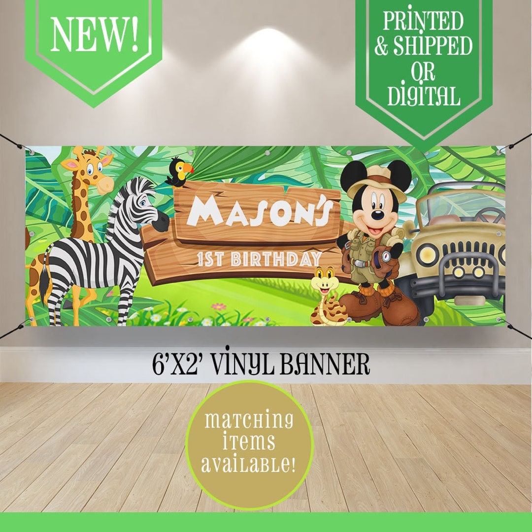 Mickey Mouse Safari Banner - Mickey Safari Party - Mickey Mouse ...