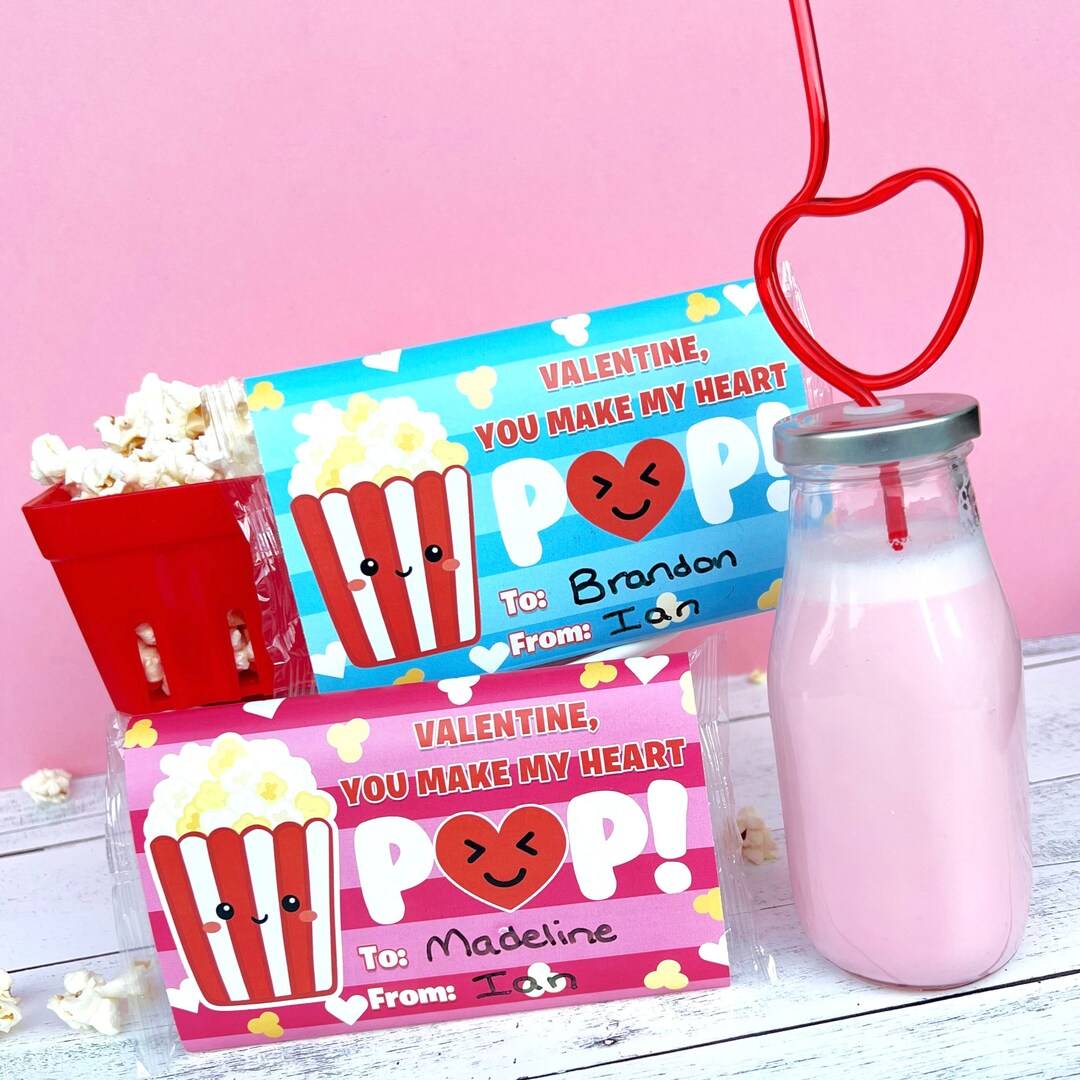 Valentines Popcorn Wrapper, Kids Valentine, Valentine You Make My Heart ...
