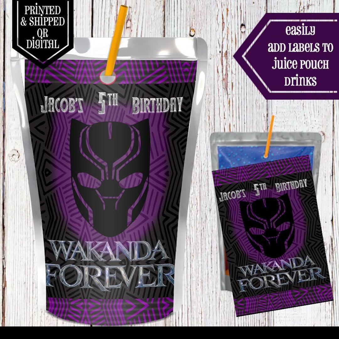 Wakanda Forever Juice Pouch Juice Labels Black Panther Party Black ...
