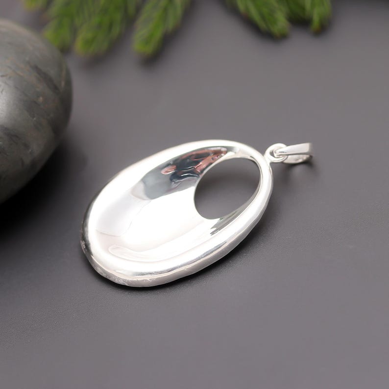 925 Sterling Silver Sculptural Oval Pendant | Handmade High Polish ...