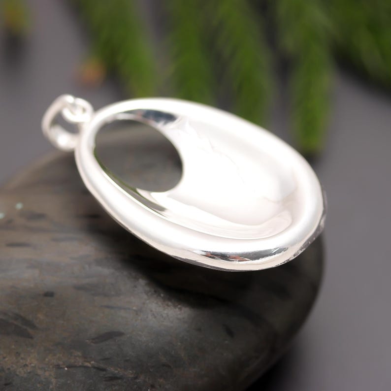 925 Sterling Silver Sculptural Oval Pendant | Handmade High Polish ...