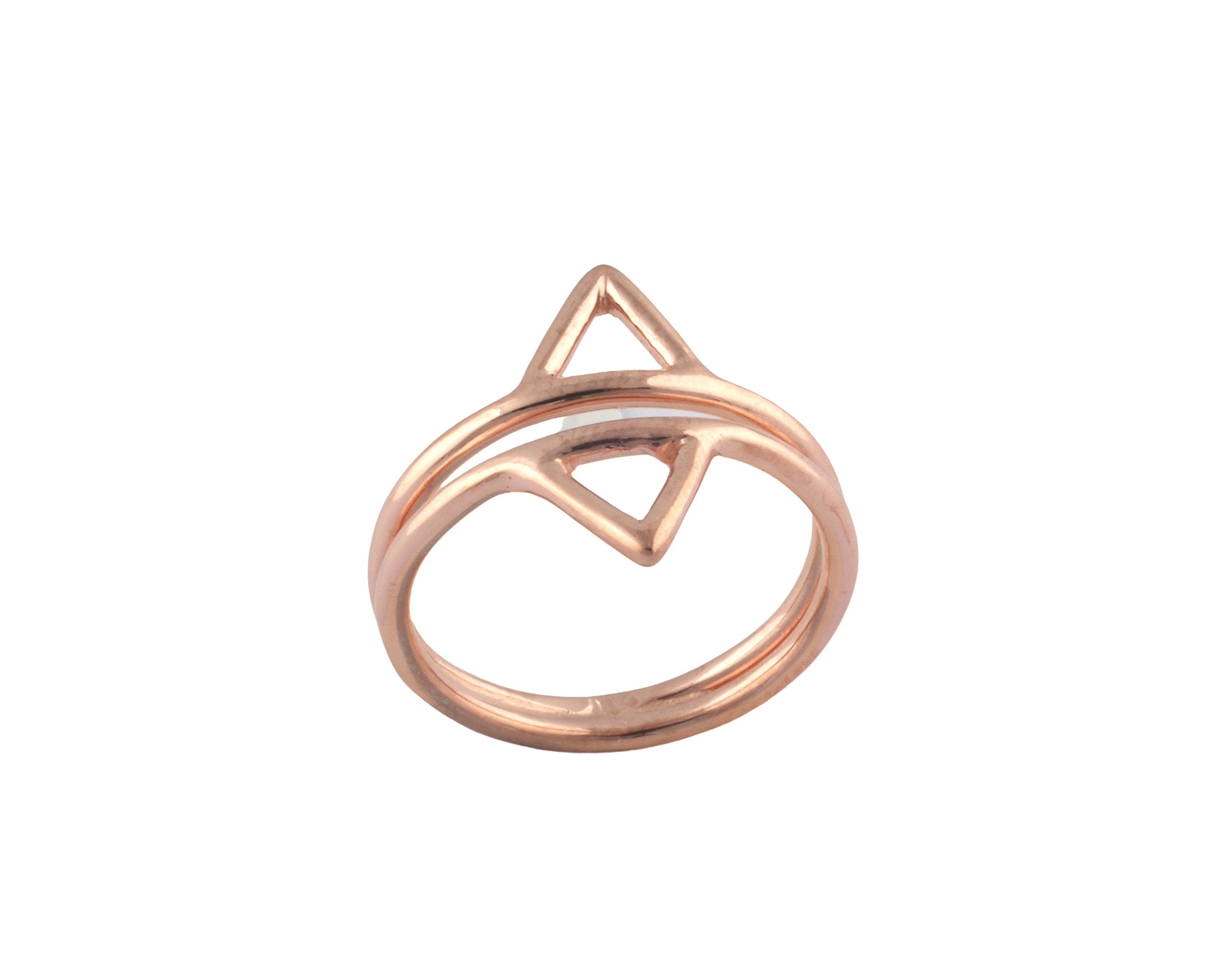 Solid 925 Sterling Silver Geometrical Double Triangle Ring in US Size 5 ...