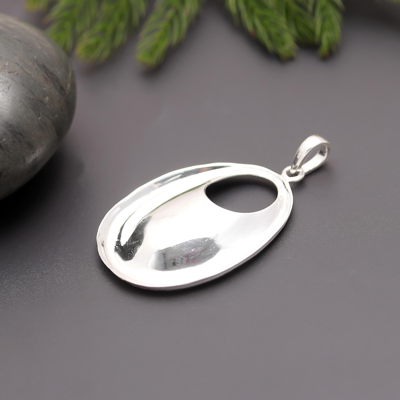 925 Sterling Silver Sculptural Oval Pendant | Handmade High Polish ...