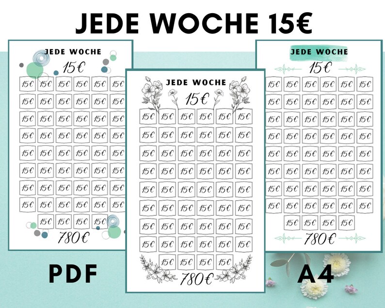 Save 15 Euros Every Week Challenge 52 Weeks Challenge PDF Set A4 - Etsy
