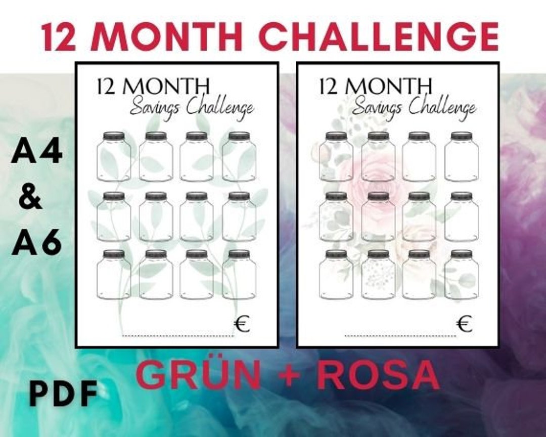 Blank 12 Month Challenge Tracker Visualize Savings Goals and ...