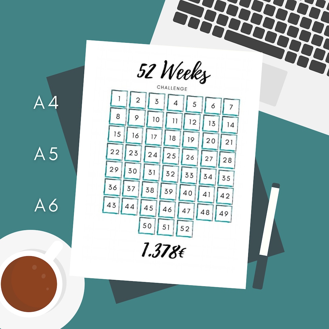52 Weeks Challenge Tracker Visualize Savings Goals and Achievements A4 ...