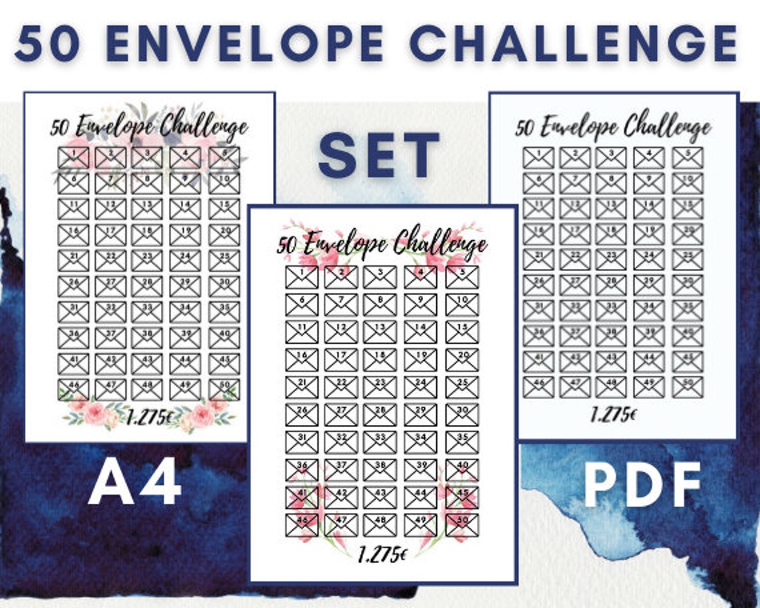 50 Envelope Challenge Tracker: Visualize Savings Goals and Achievements ...