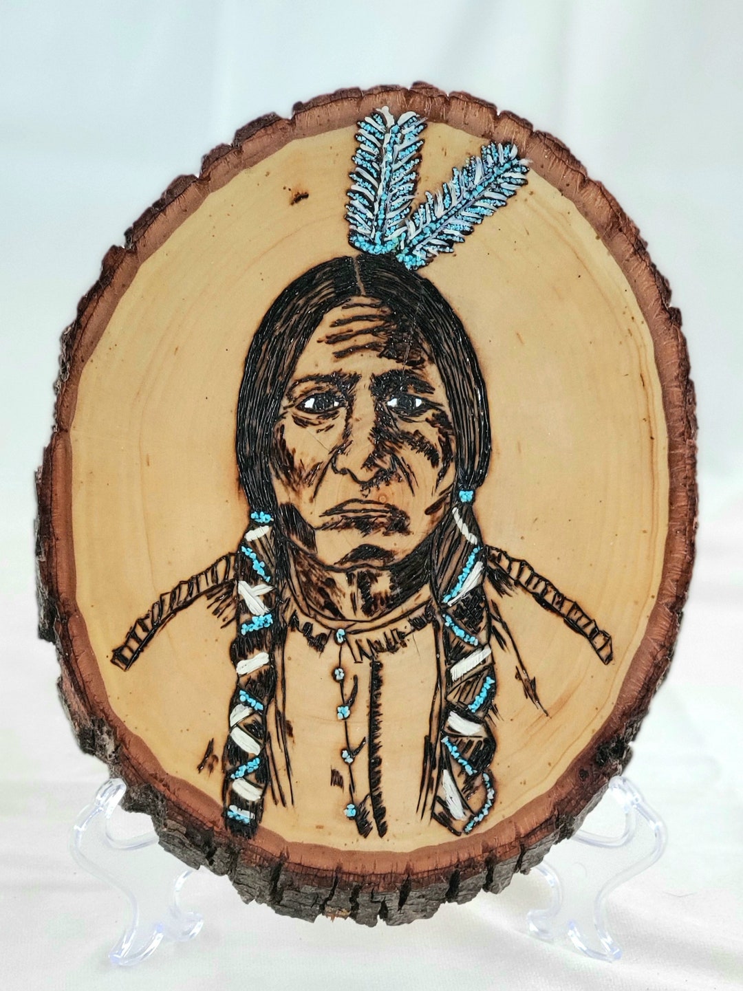 American Native Wood Burned Wall Art, Native American Painting, Cheif ...