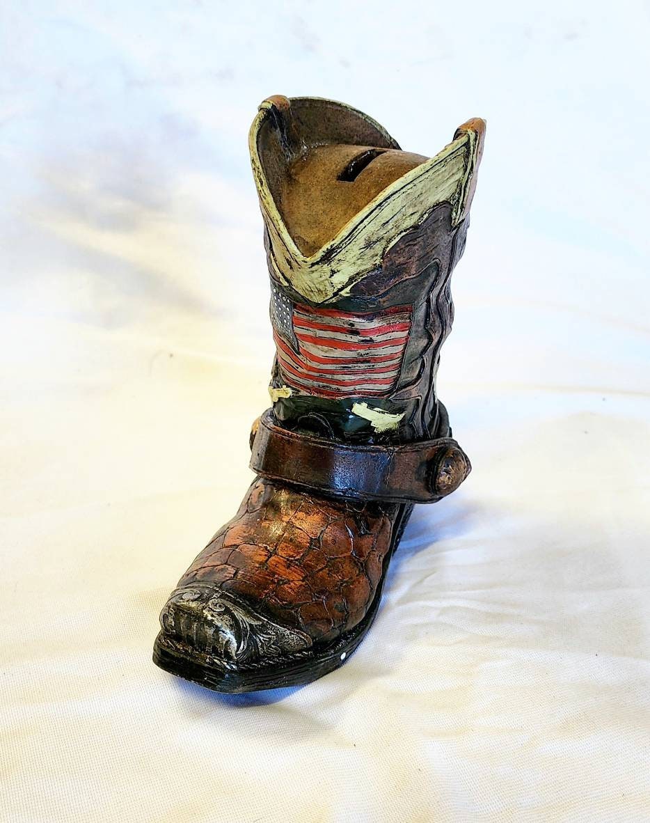 Southwestern Cowboy Boot Bank, Removable Spurs, American Design, Coin ...