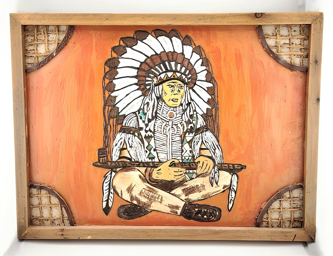 Native American Indian Cheif Painting, American Indian Wood Decor ...