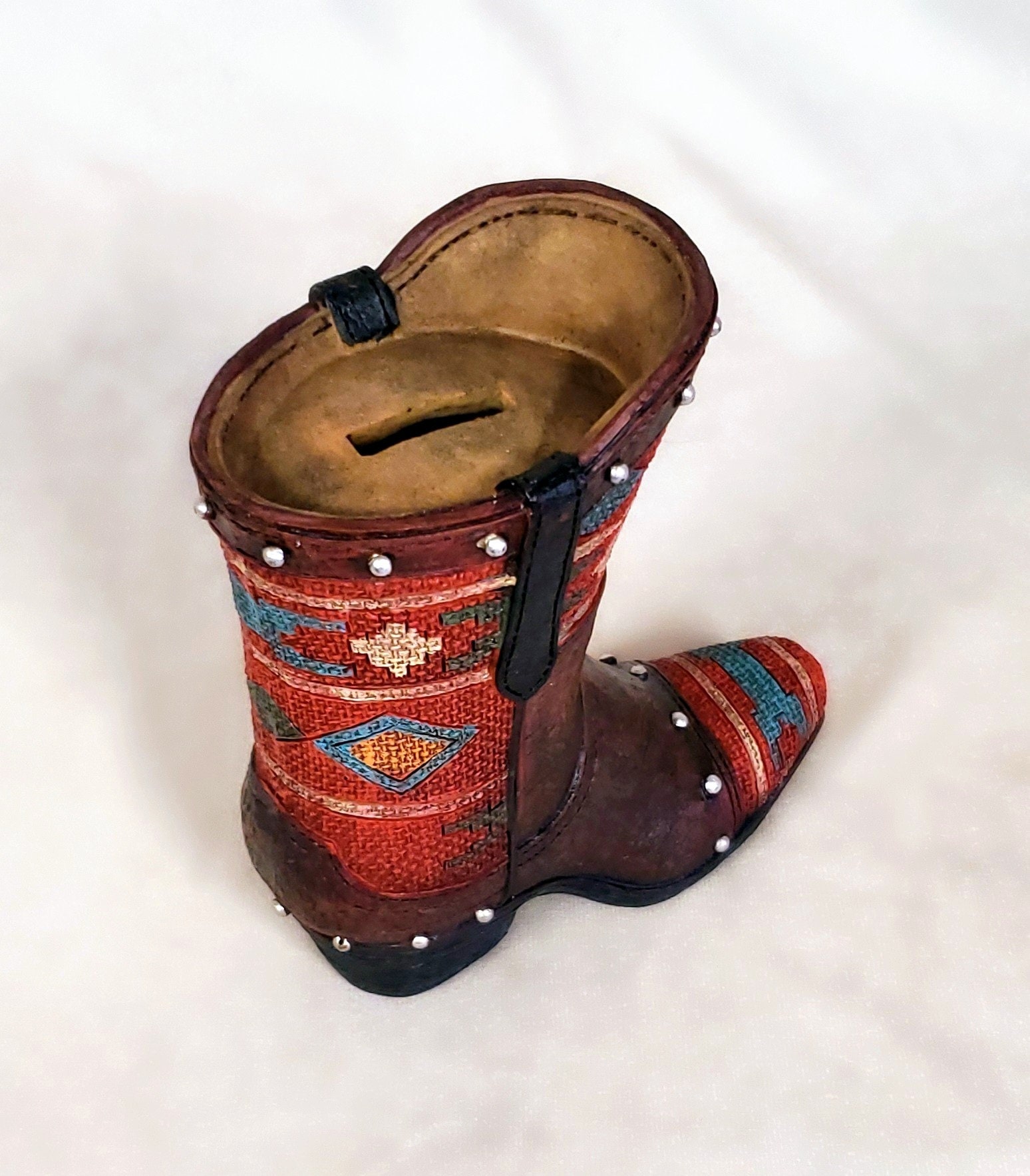 Native American Southwestern Cowboy Boot Coin Bank, Aztec Design, Kids ...