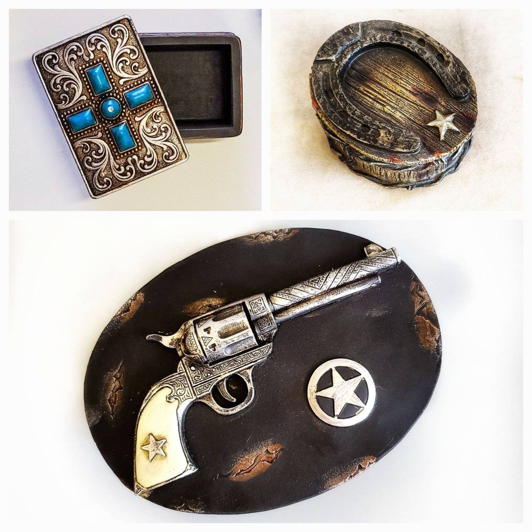 Southwest Metal Box With Lid, Jewelry Box, Trinket Box, Cowboy, Western ...
