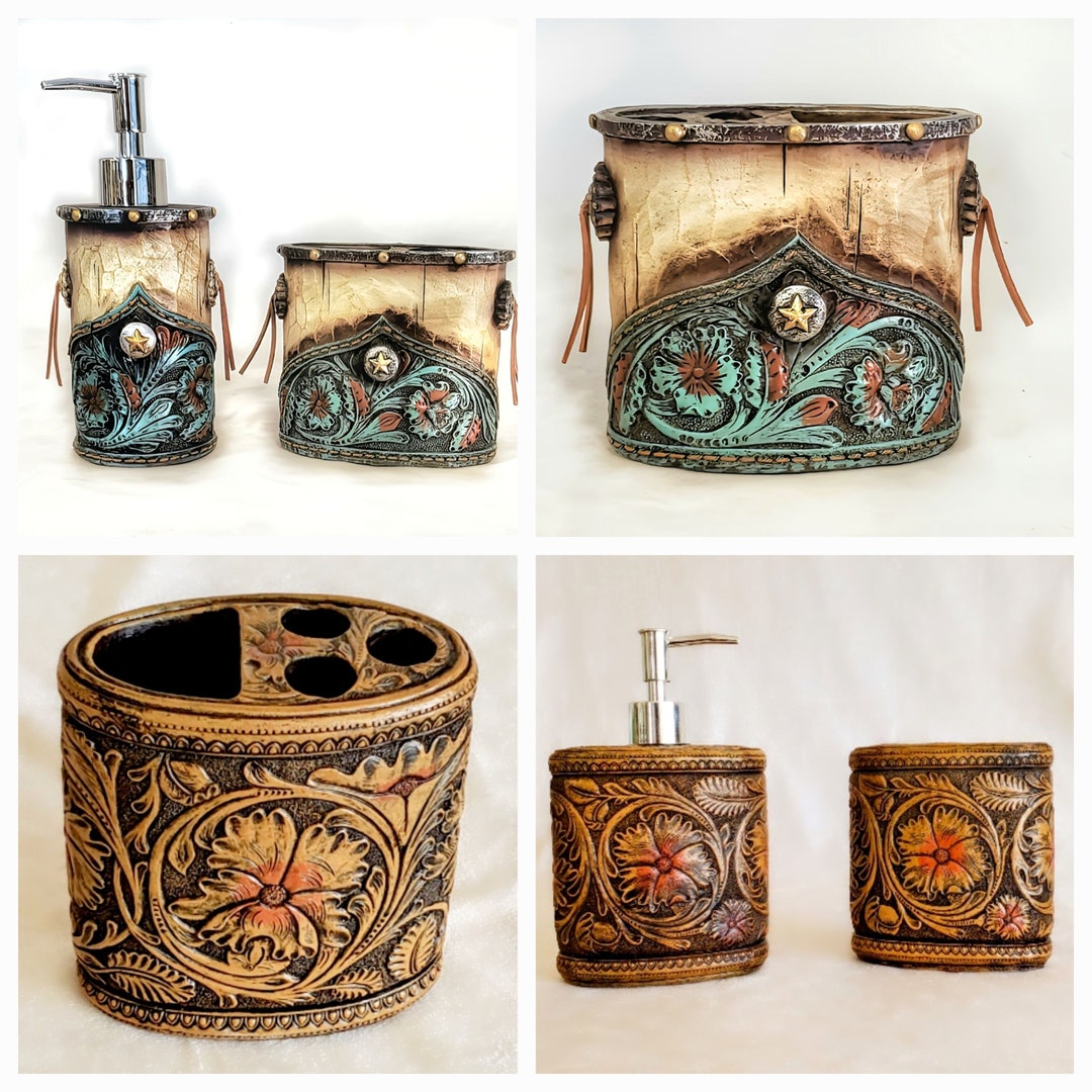 Turquoise Concho Toothbrush and Toothpaste Holder, Cowboy Print Design ...