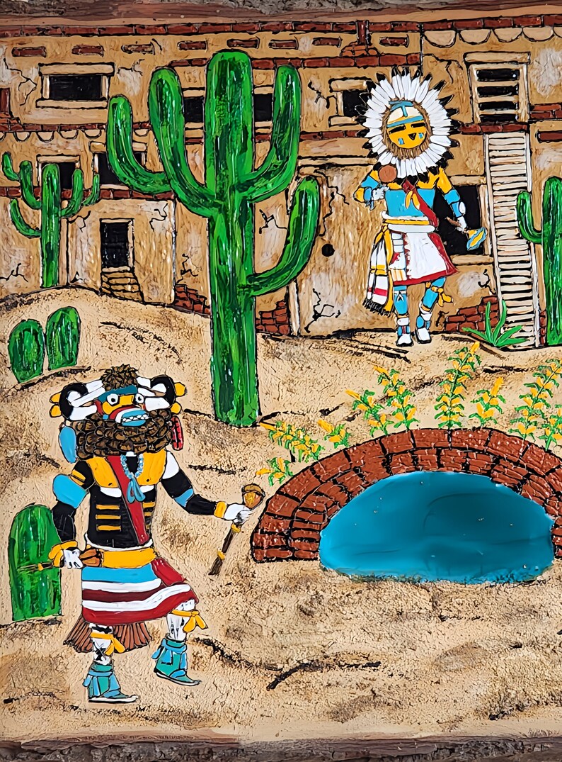 Handmade Hopi Kachina Village Wood Art, Sante Fe Art, Kachina Painting ...