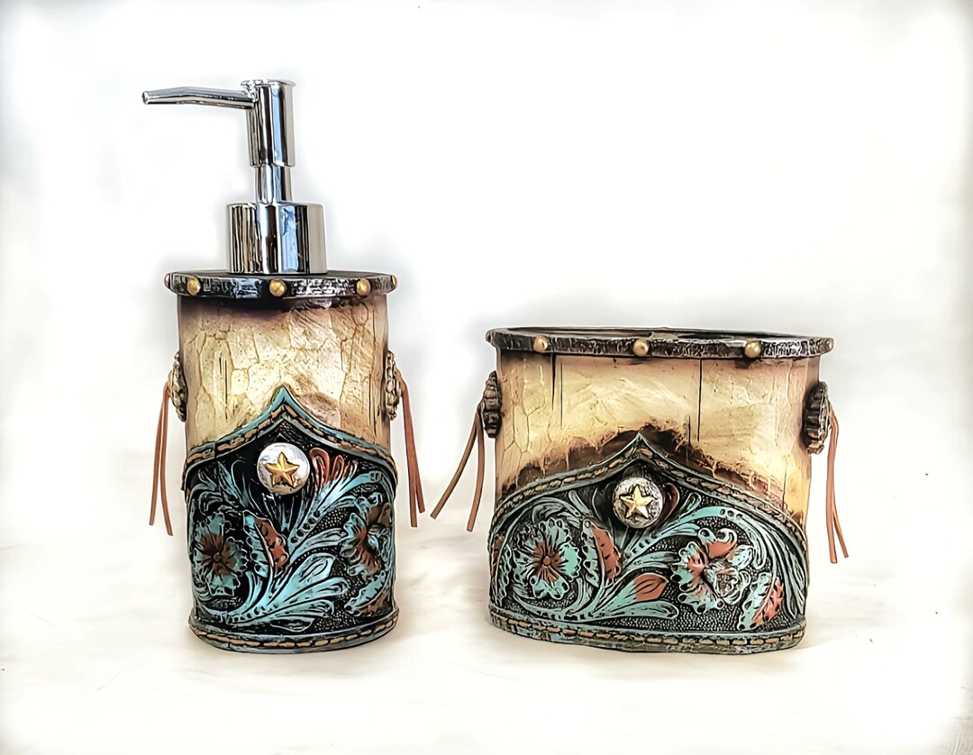 Turquoise Concho Toothbrush and Toothpaste Holder, Cowboy Print Design ...