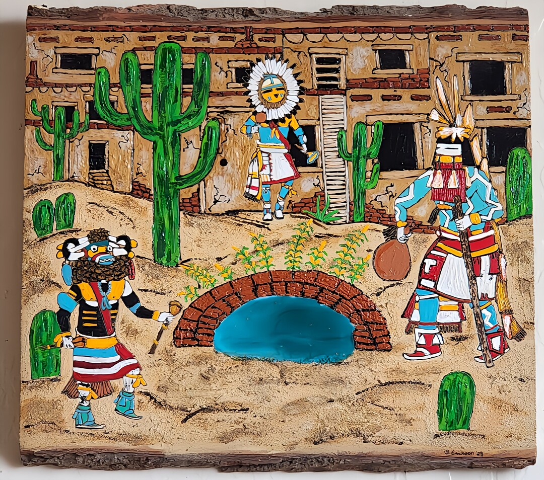 Handmade Hopi Kachina Village Wood Art, Sante Fe Art, Kachina Painting ...