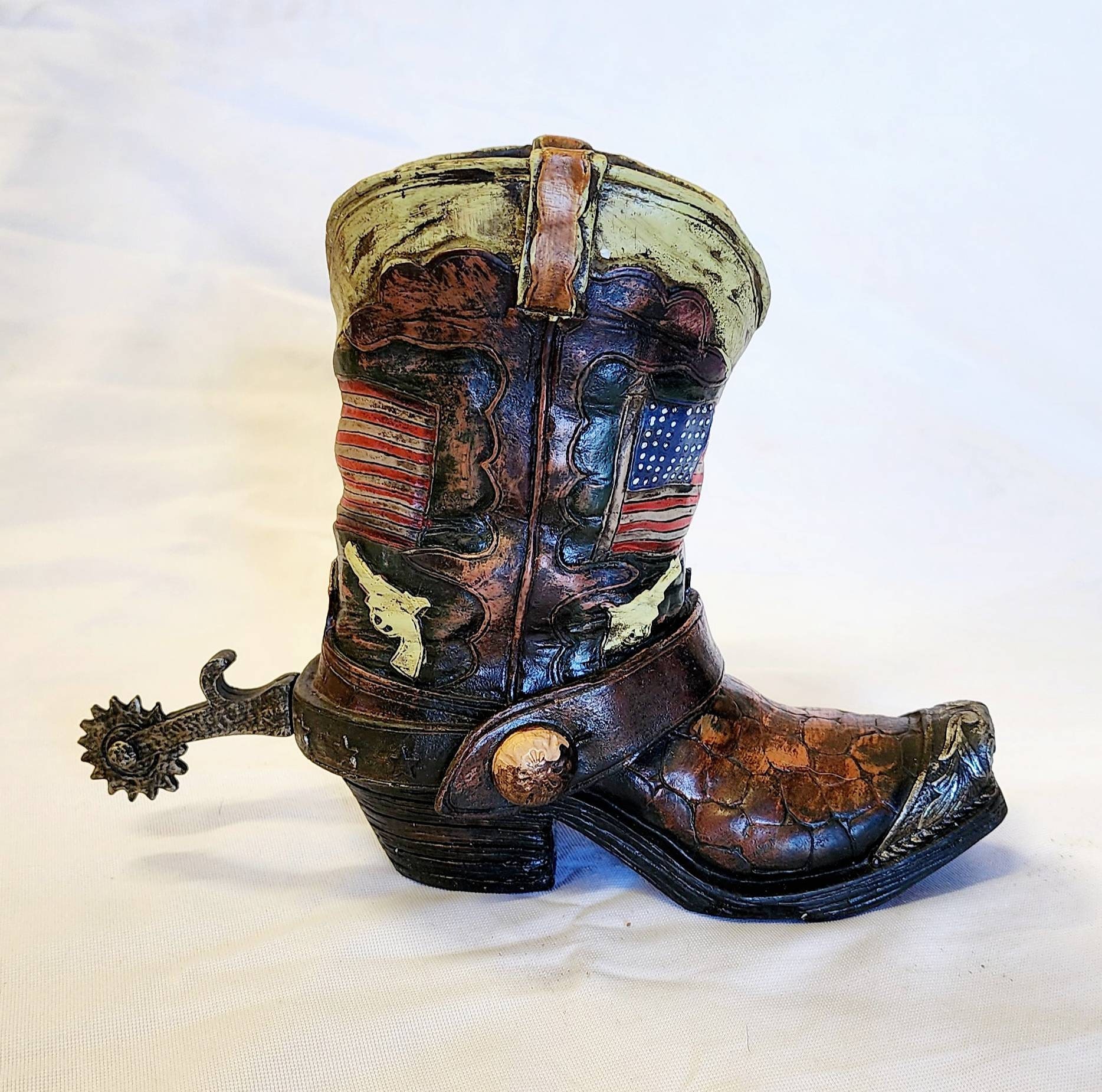 Southwestern Cowboy Boot Bank, Removable Spurs, American Design, Coin ...