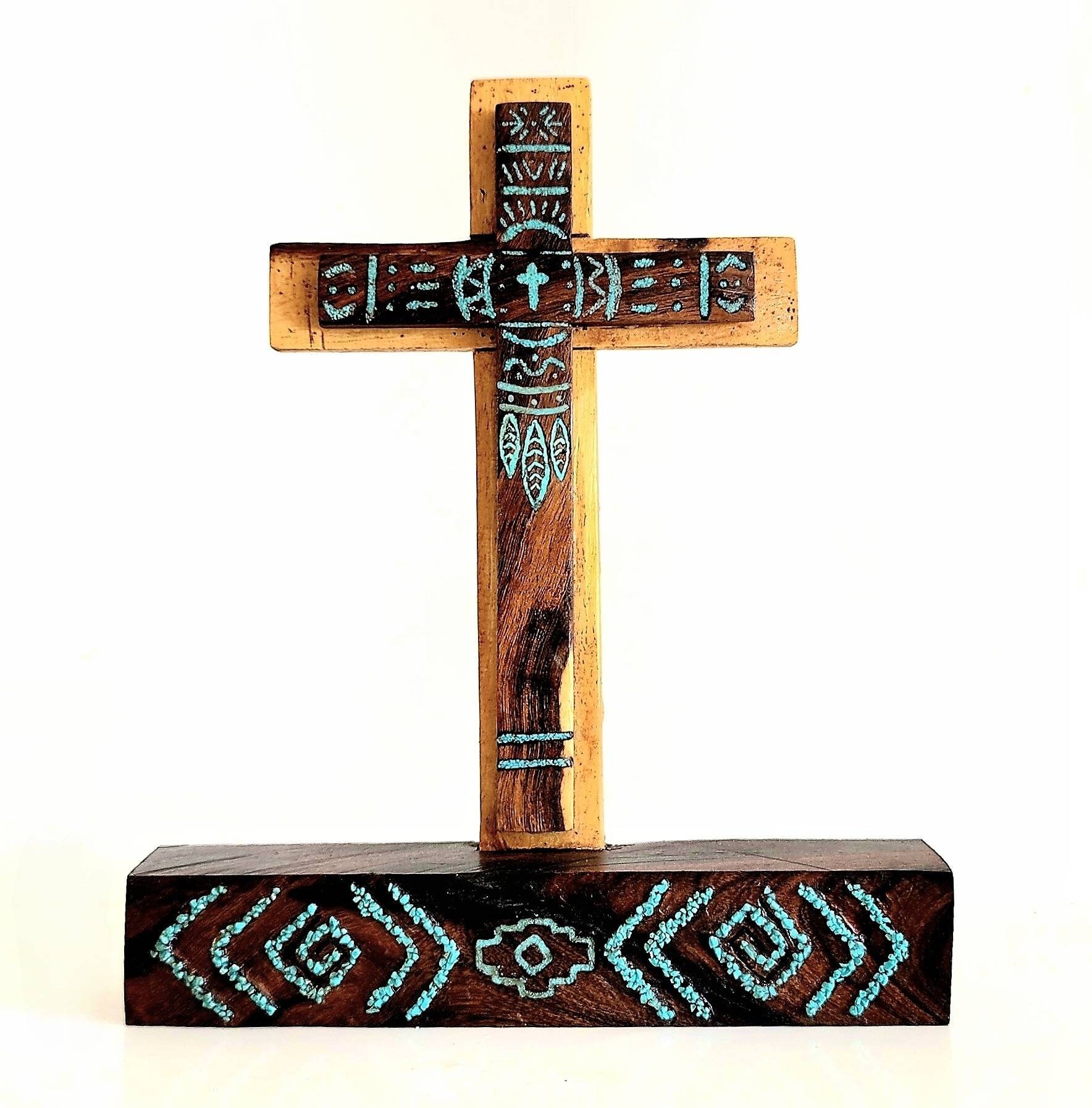 Native American Design Wood Cross Handmade Cross Genuine - Etsy