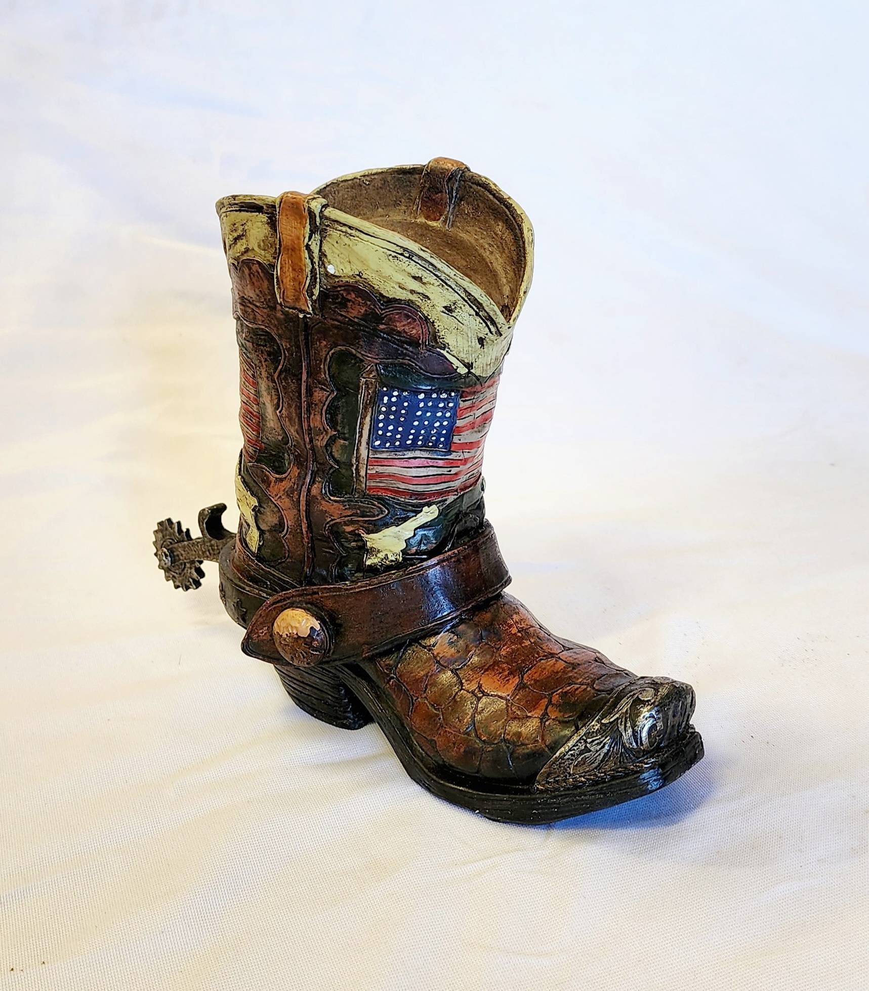 Southwestern Cowboy Boot Bank, Removable Spurs, American Design, Coin ...