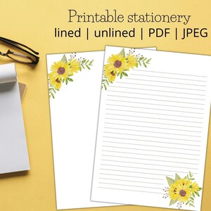 Sunflower Printable Stationery Cute Printable Stationary Paper Instant ...