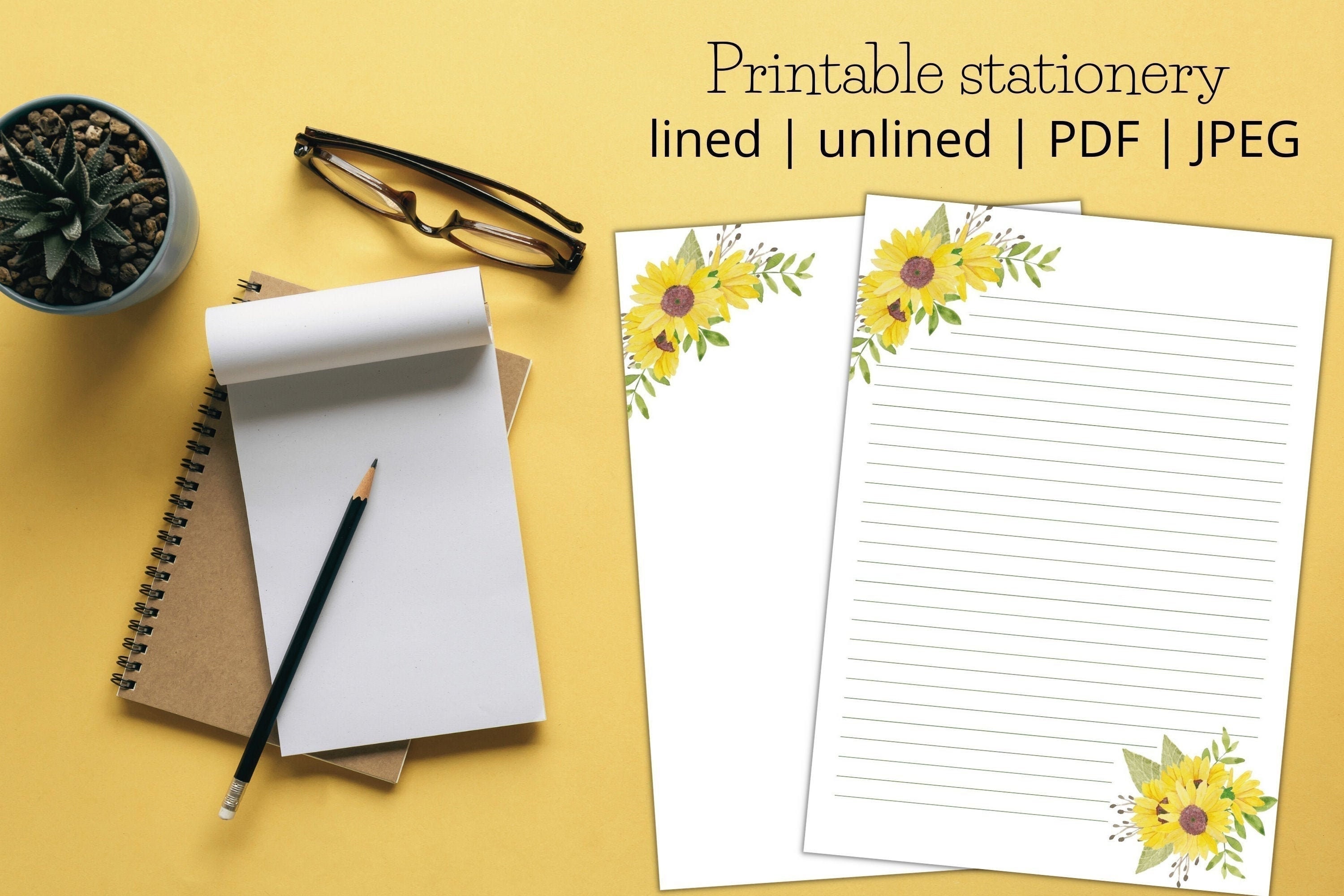 Sunflower Printable Stationery Cute Printable Stationary Paper Instant ...