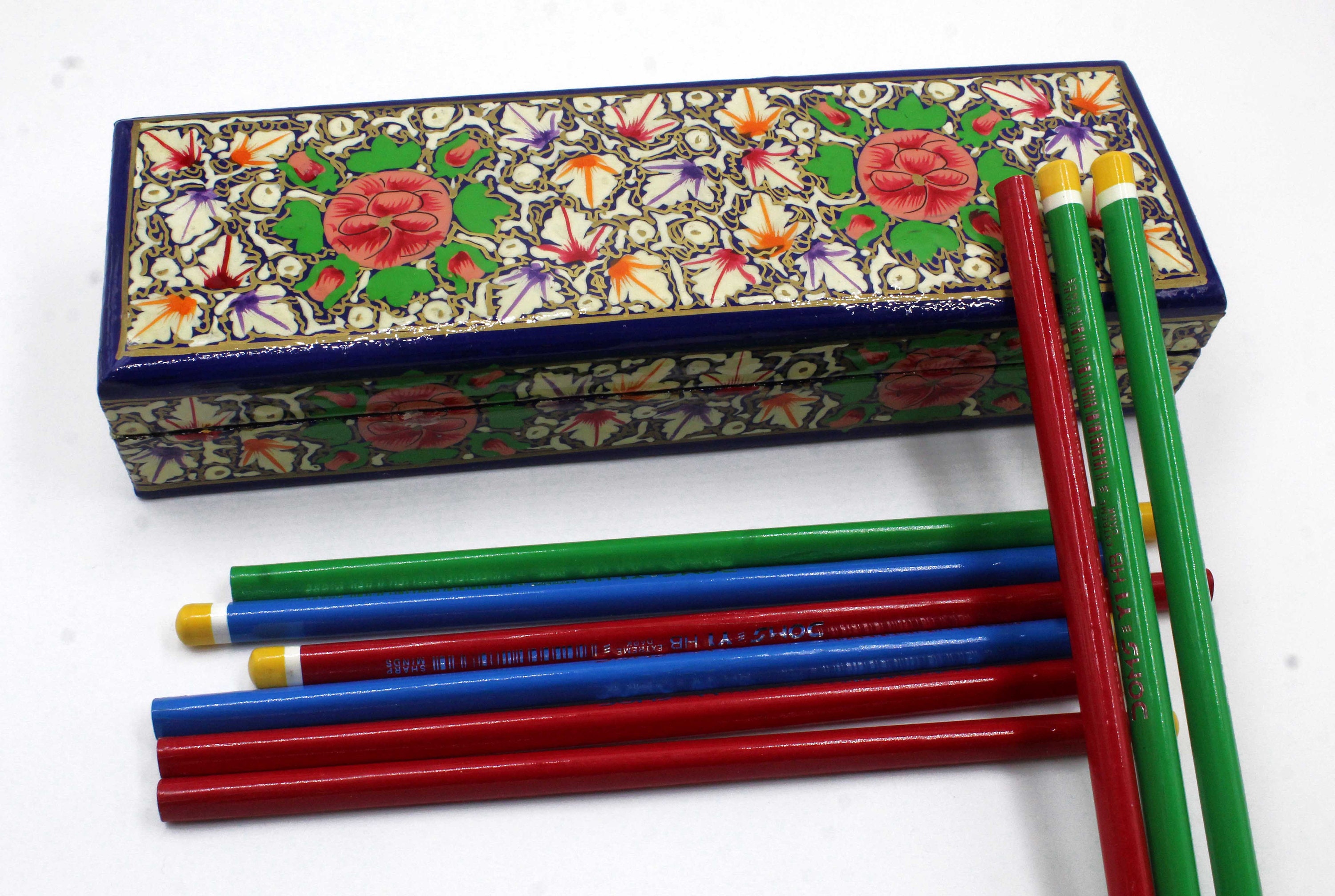 Buy Hand Painted Pencil Box, Vintage Kashmiri Paper Mache Pencil Box ...