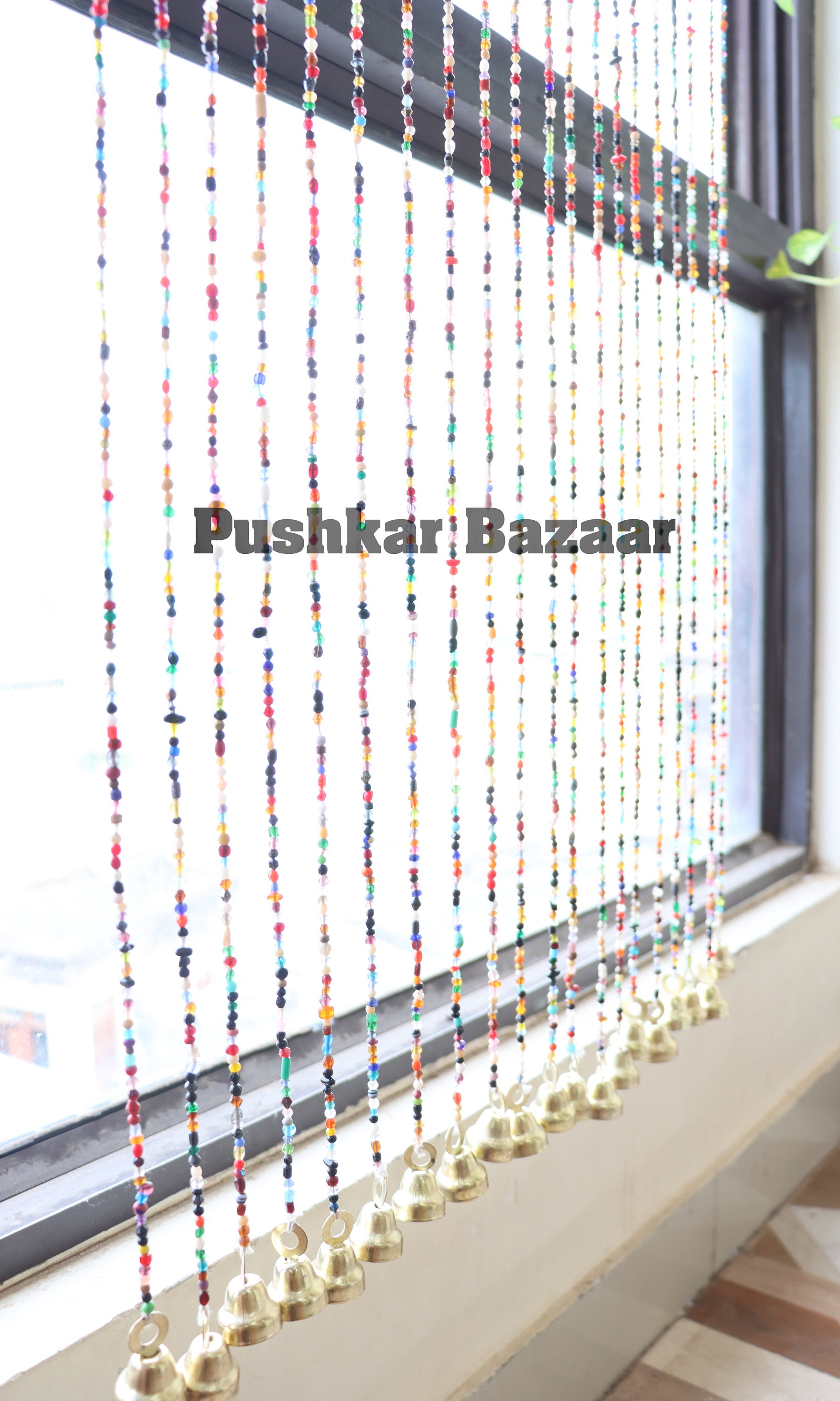 10 String Beaded Curtains, Hippie Window Beaded Veil, Colorful Valance ...