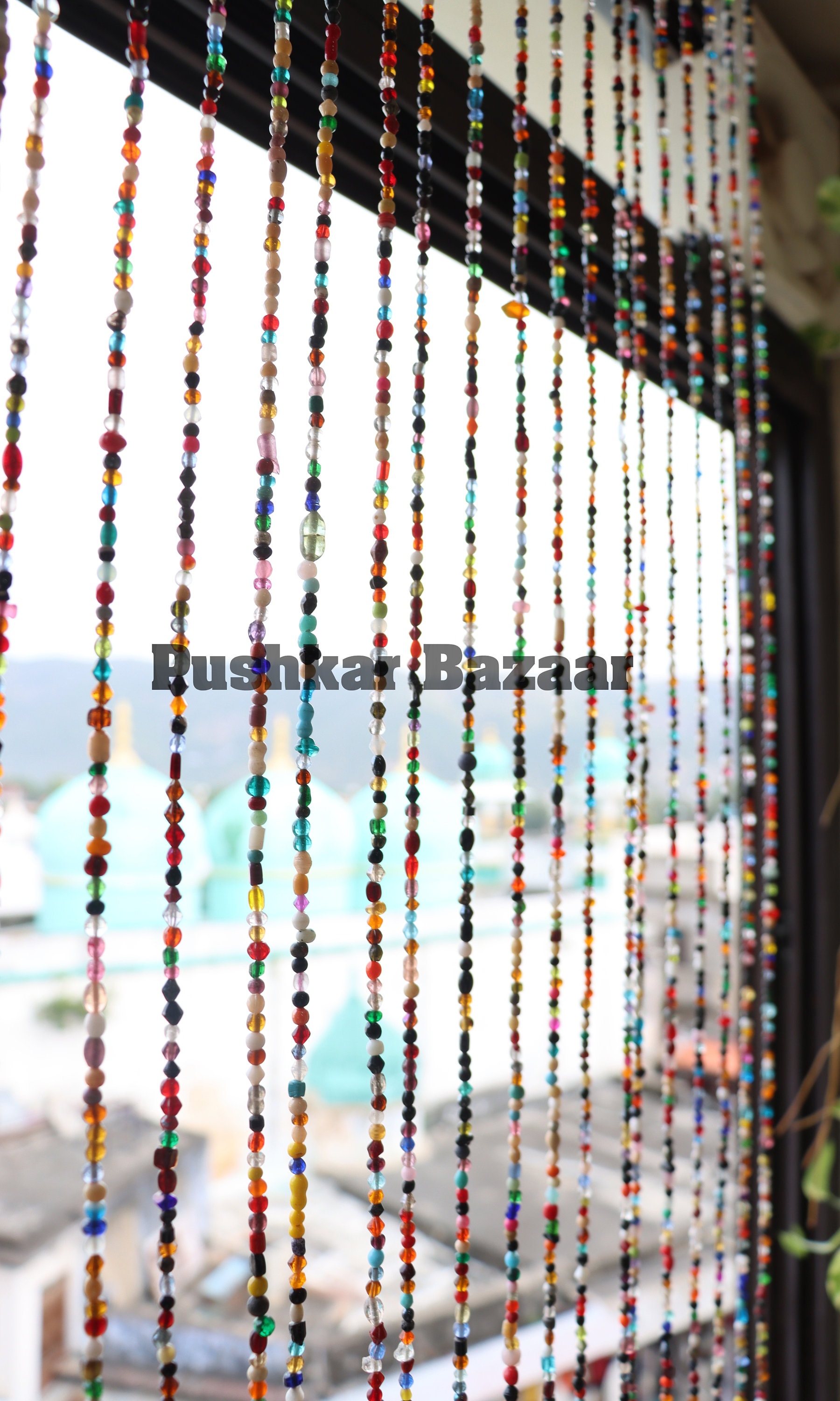 10 String Beaded Curtains, Hippie Window Beaded Veil, Colorful Valance ...