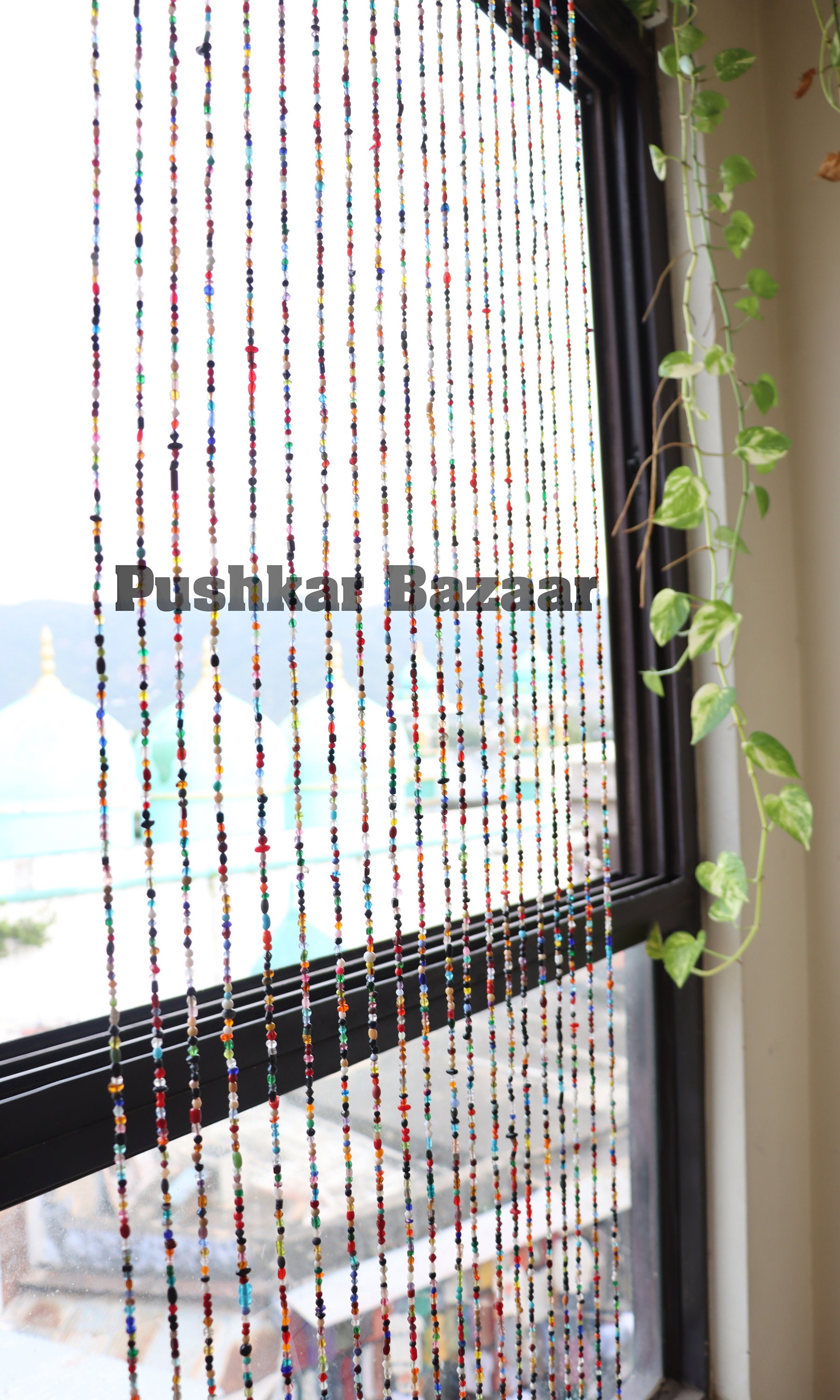 10 String Beaded Curtains, Hippie Window Beaded Veil, Colorful Valance ...