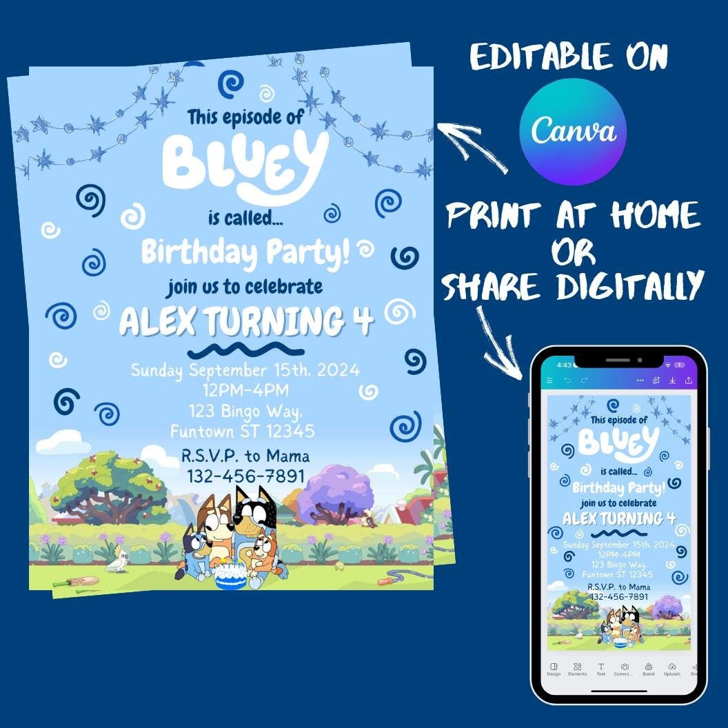 Bluey Birthday Party Invite Gender Neutral Digital Invite Template ...