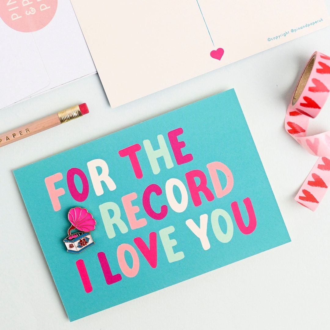 For the Record I Love You - Gramophone Enamel Pin Badge Postcard ...
