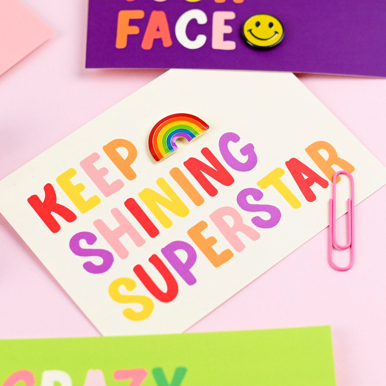 Keep Shining Superstar Rainbow Enamel Pin Badge Postcard Keepsake Thank ...