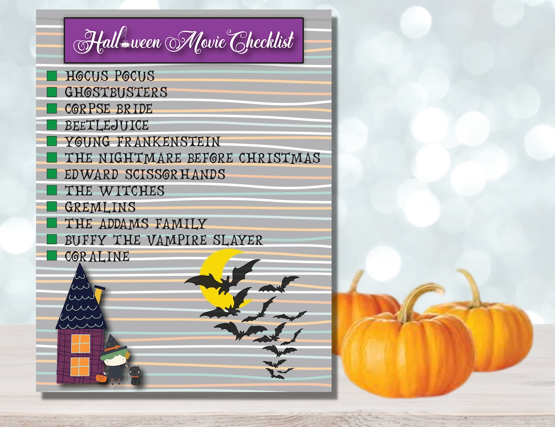 Fun Halloween Movie Checklist PDF Printable Not Scary - Etsy