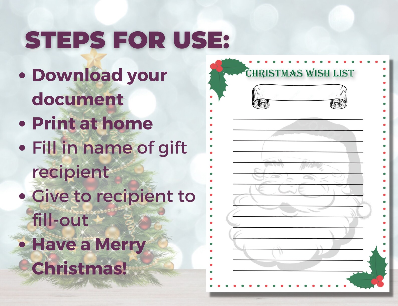 Christmas Wish List PDF Printable Vintage Santa Claus Wish List - Etsy