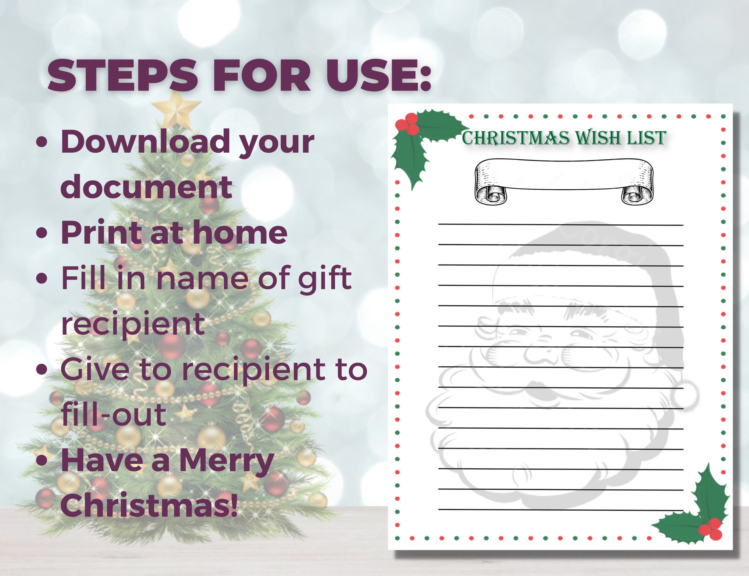 Christmas Wish List PDF Printable Vintage Santa Claus Wish List - Etsy