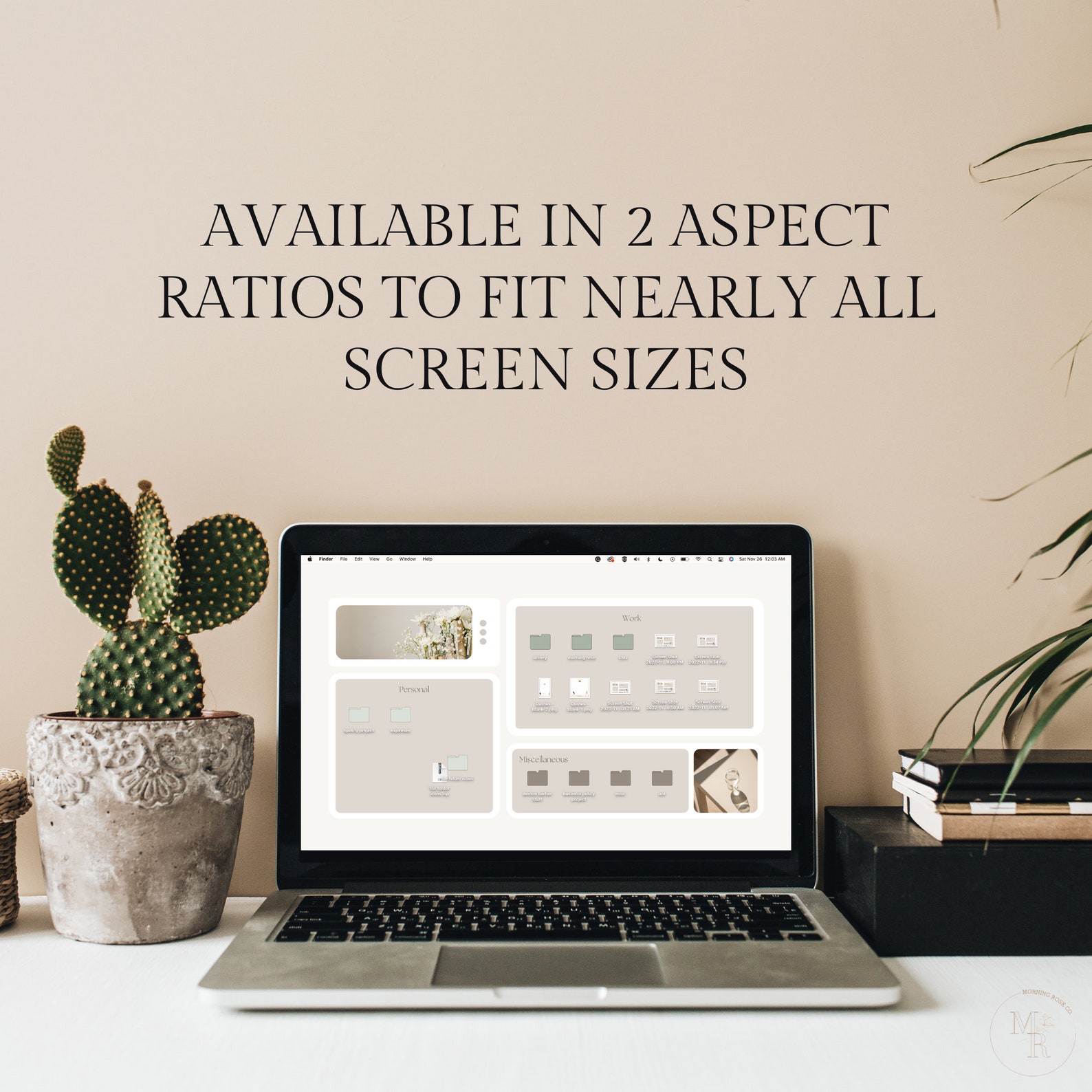Minimalist Desktop Organizer Wallpaper, Aesthetic Folder Icons (PNG ...